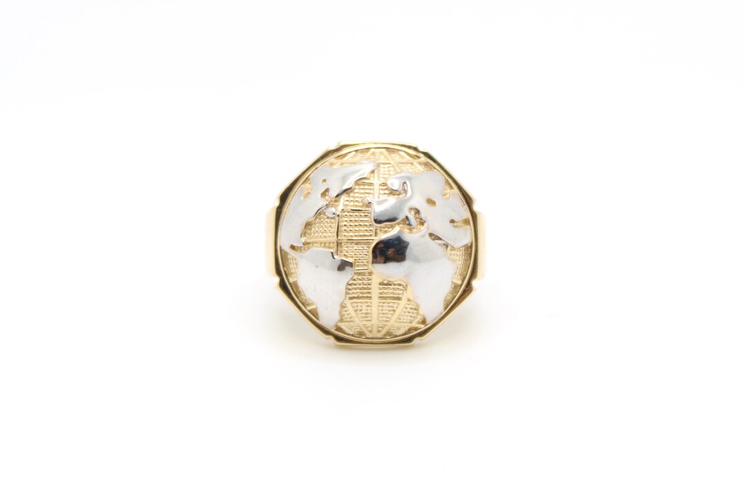 14k Gold World Globe Ring for Men - Etsy