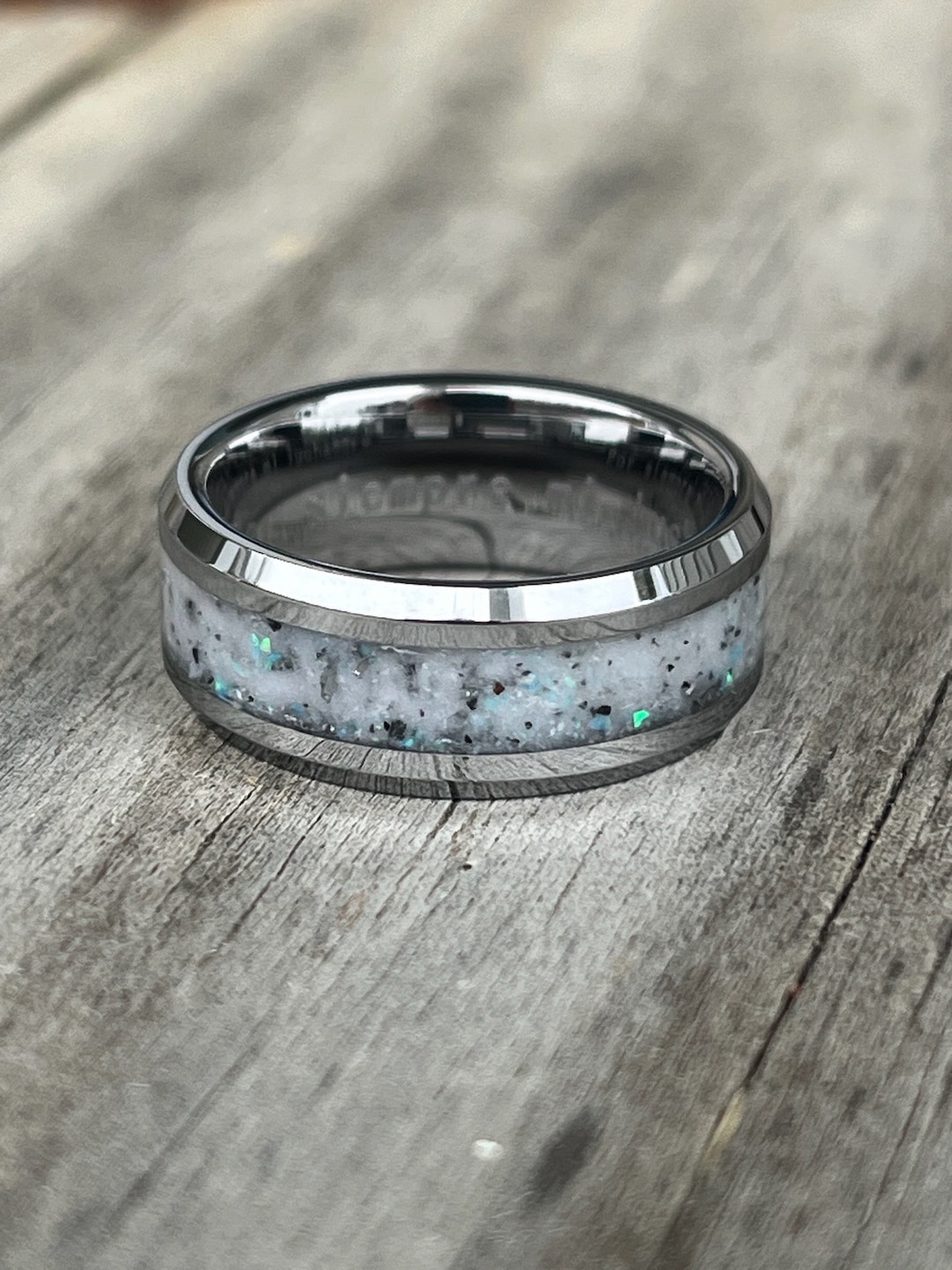 Meteorite and Moonstone Inlay Ring the Winter Dream - Etsy
