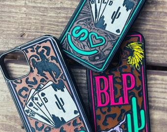 Gift Idea Western Style Hand Tooled Floral Design Leather Phone Case ...