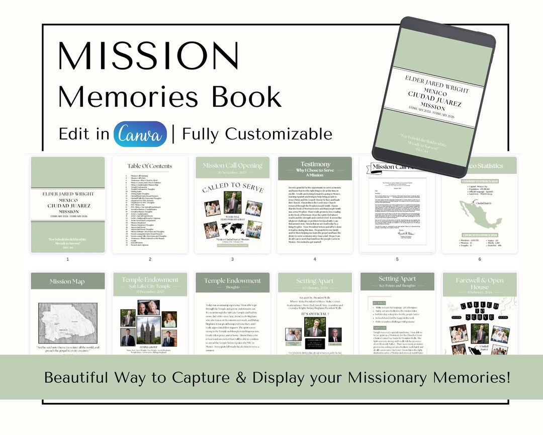 Mission Memories Book – Editable in CANVA – LDS Missionary Gift ...