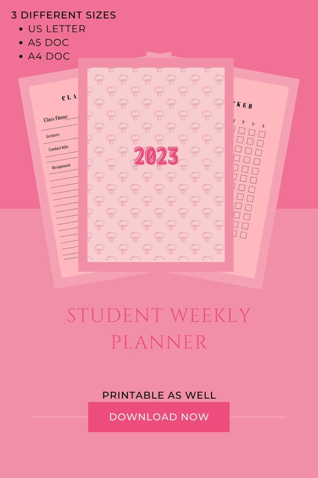 2023 Pink Student Planner, Pink Digital Planner, Study Planner, Pink ...