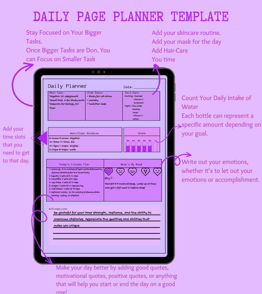 Purple Digital Planner, Daily Tracker, Printable Daily Planner, Digital ...