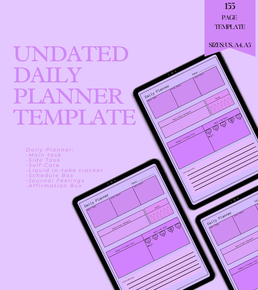 Purple Digital Planner, Daily Tracker, Printable Daily Planner, Digital ...