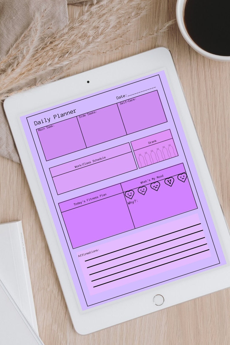 Purple Digital Planner, Daily Tracker, Printable Daily Planner, Digital ...