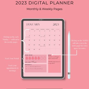 Pink 2023 Digital Planner, Goodnotes Pink 2023 Planner, Printable 2023 ...