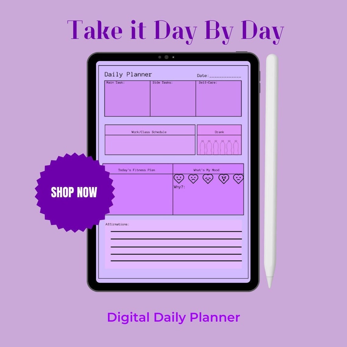 Purple Digital Planner, Daily Tracker, Printable Daily Planner, Digital ...
