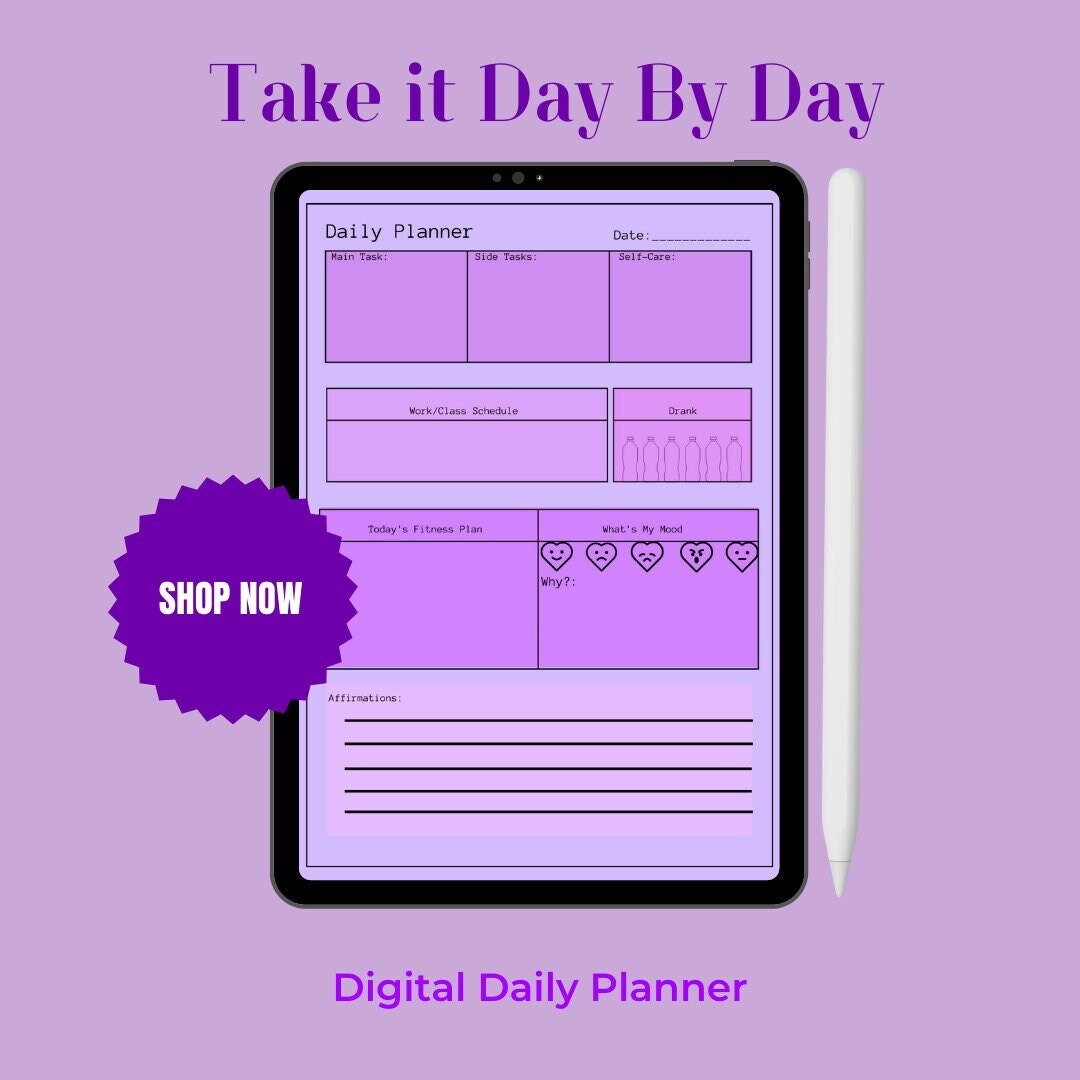 Purple Digital Planner, Daily Tracker, Printable Daily Planner, Digital ...