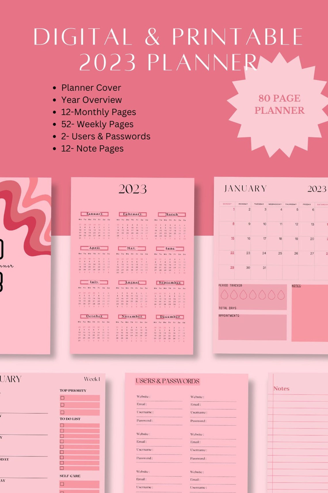 Pink 2023 Digital Planner, Goodnotes Pink 2023 Planner, Printable 2023 ...