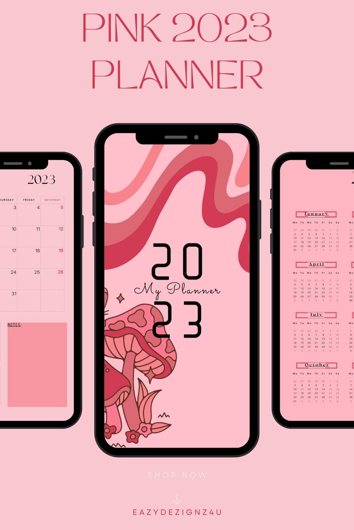 Pink 2023 Digital Planner, Goodnotes Pink 2023 Planner, Printable 2023 ...