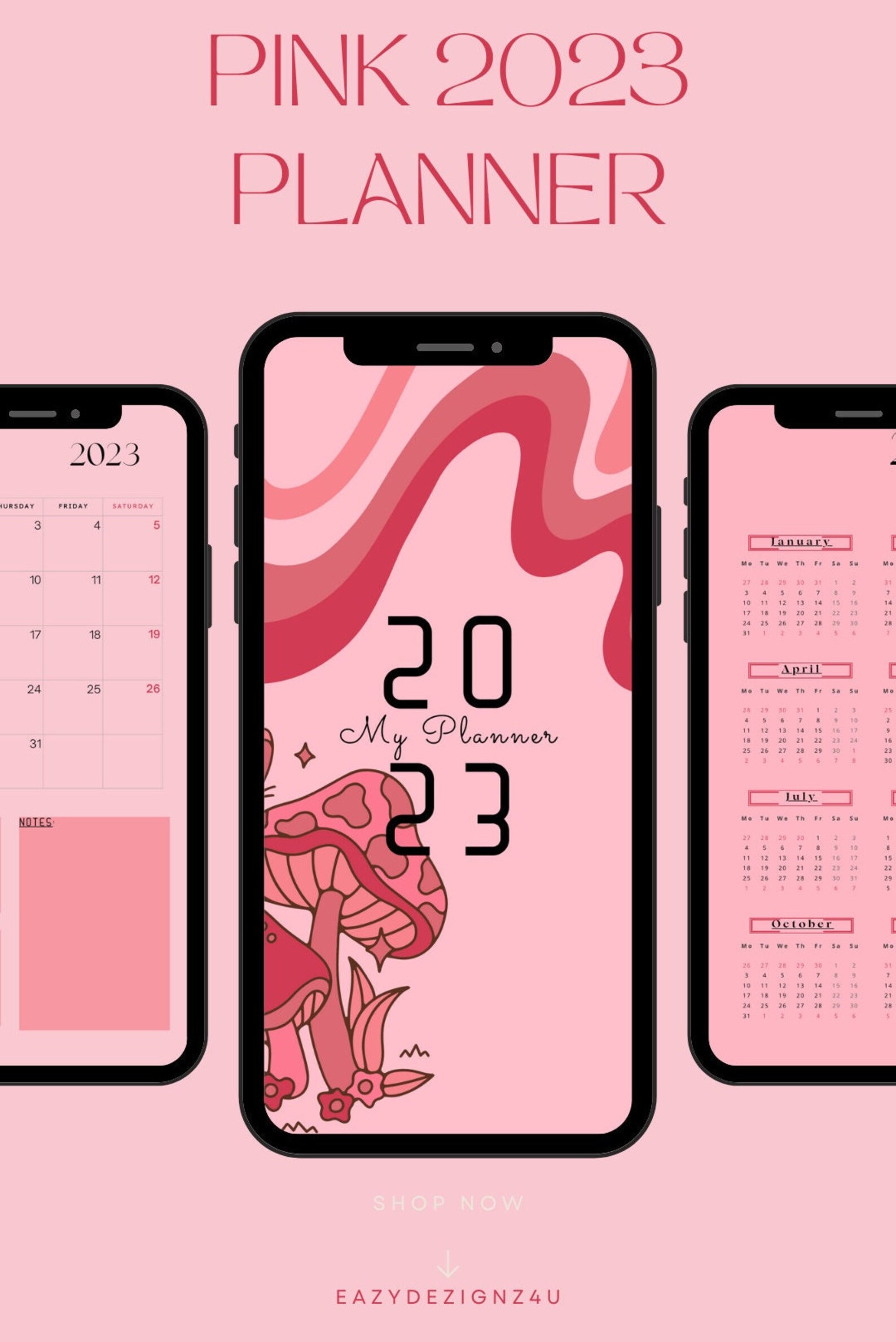 Pink 2023 Digital Planner, Goodnotes Pink 2023 Planner, Printable 2023 ...