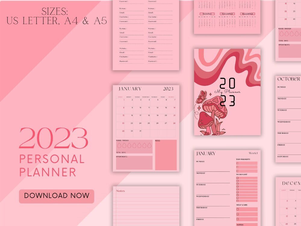 Pink 2023 Digital Planner, Goodnotes Pink 2023 Planner, Printable 2023 ...
