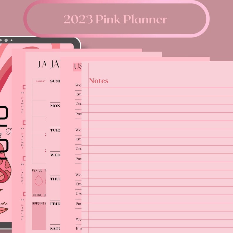 Pink 2023 Digital Planner, Goodnotes Pink 2023 Planner, Printable 2023 ...