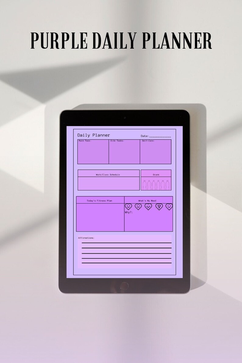 Purple Digital Planner, Daily Tracker, Printable Daily Planner, Digital ...