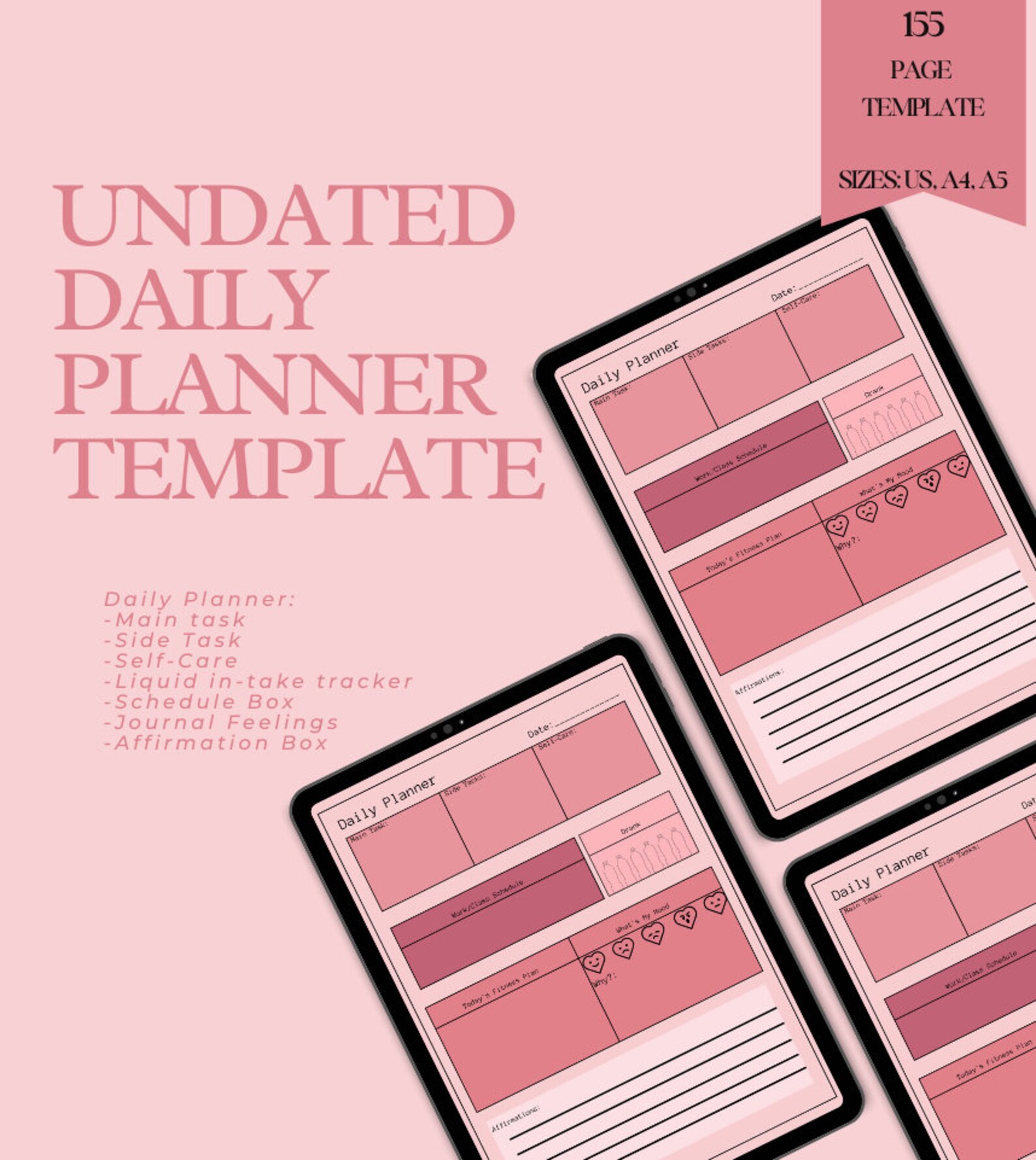Pink Daily Digital Planner, Printable Planner, Daily Planner ...