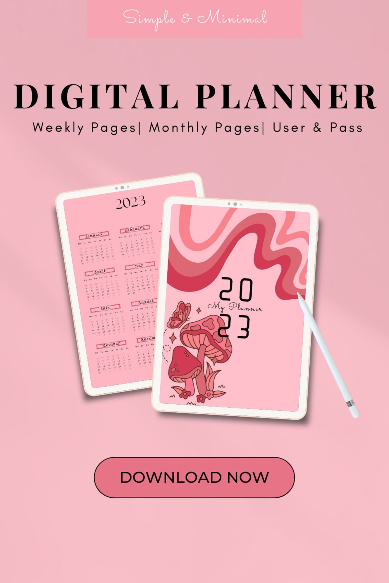 Pink 2023 Digital Planner, Goodnotes Pink 2023 Planner, Printable 2023 ...
