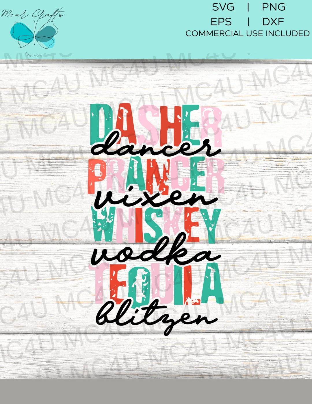 Dasher Dancer Prancer Vixen Vodka Tequila Blitzen SVG, Santa Reindeer ...