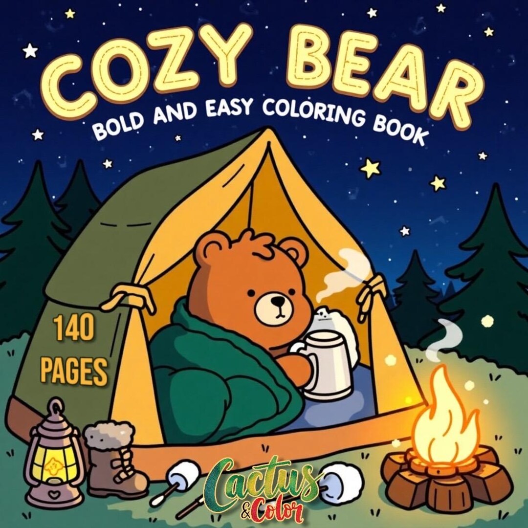COZY BEAR Huge Coloring Book Cute and Comfy Bold and Easy Printable Pdf ...