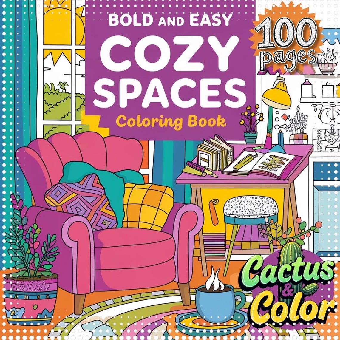 Cozy Spaces Bold and Easycoloring Book Digital Download Pdf Cactus ...