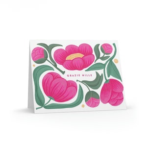 Hand Illustrated Rome-inspired Grazie Mille Thank You Cards, Magenta ...