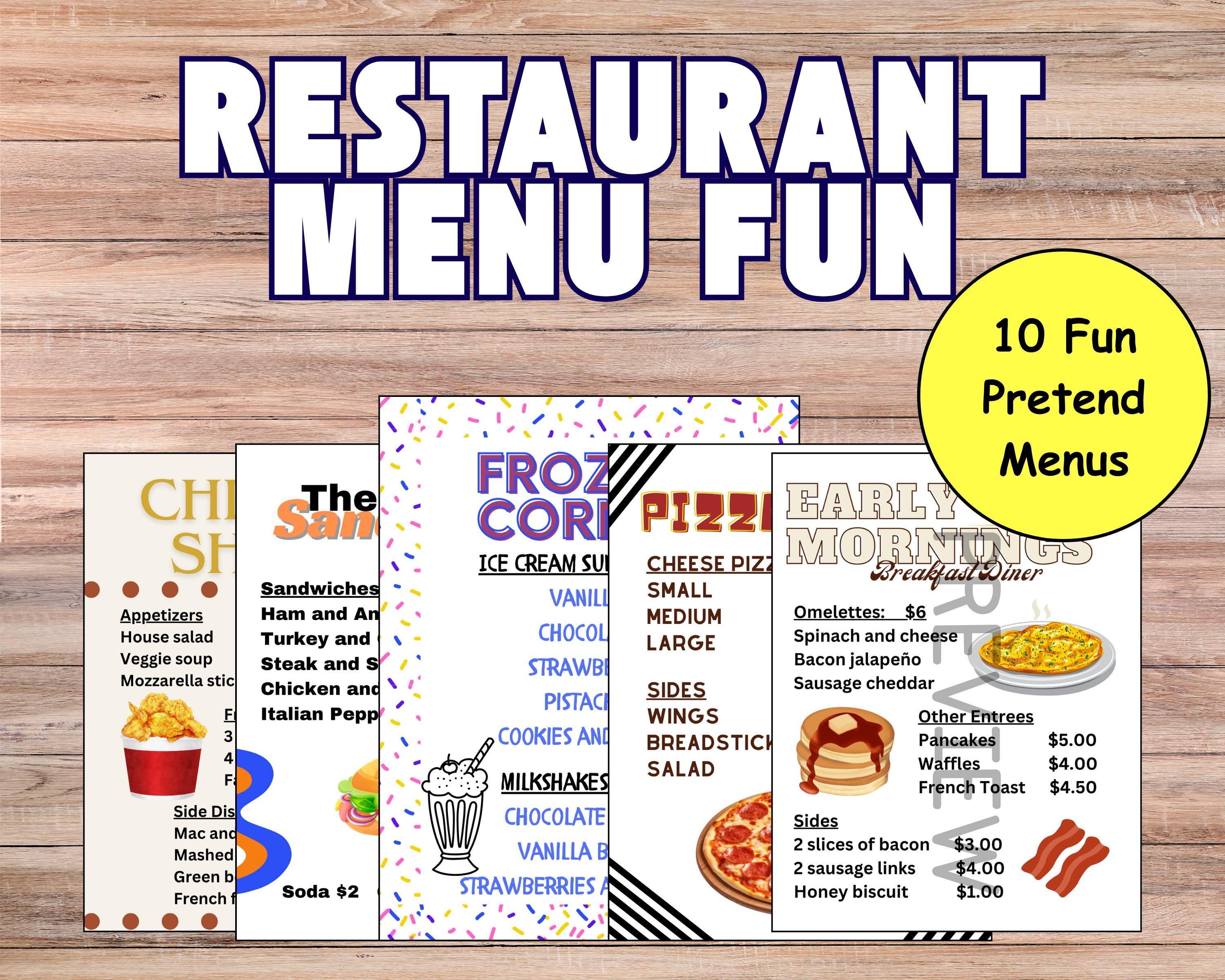 Printable Pretend Restaurant Menus for Math Practice –real-world Money ...