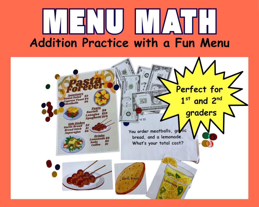 Italian Restaurant Menu Math: Addition Word Problems - 1st & 2nd Grade ...