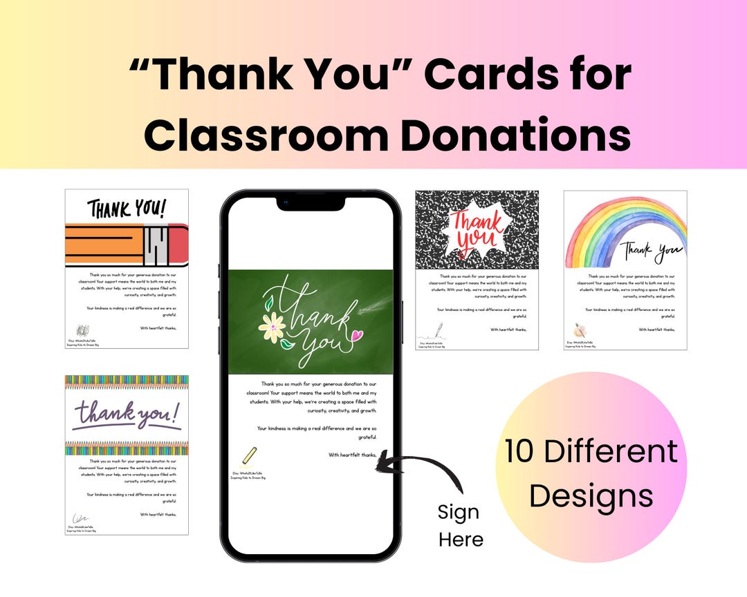 Editable Teacher Thank You Cards: 10 Digital Card Variations - Etsy