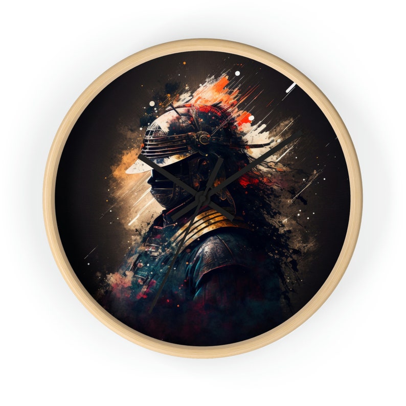 Samurai Wall Clock, AI Art Clock, Bushido Clock, Computer Generated ...