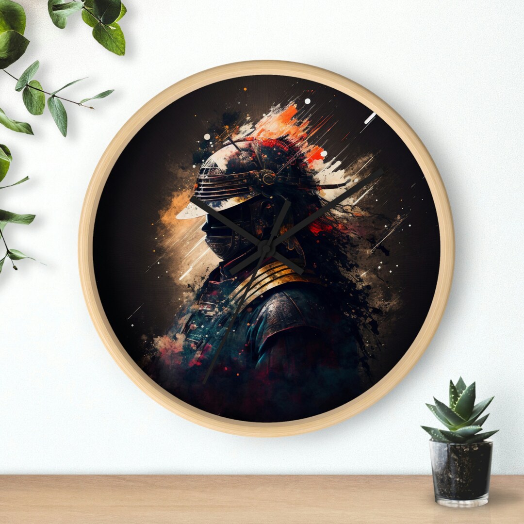 Samurai Wall Clock, AI Art Clock, Bushido Clock, Computer Generated ...