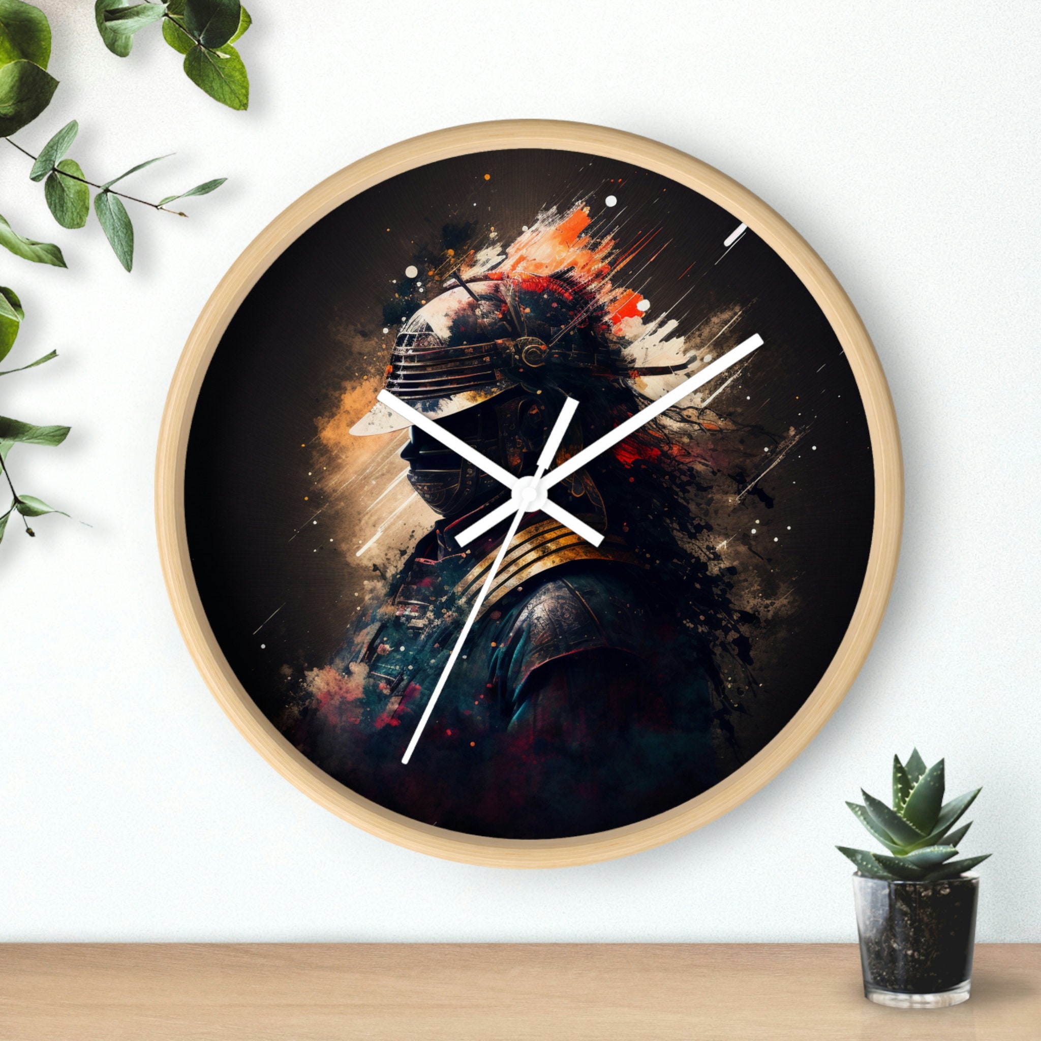 Samurai Wall Clock, AI Art Clock, Bushido Clock, Computer Generated ...