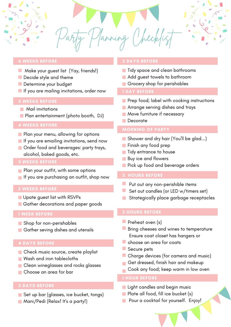 Party Planning Checklist and Tips - Etsy