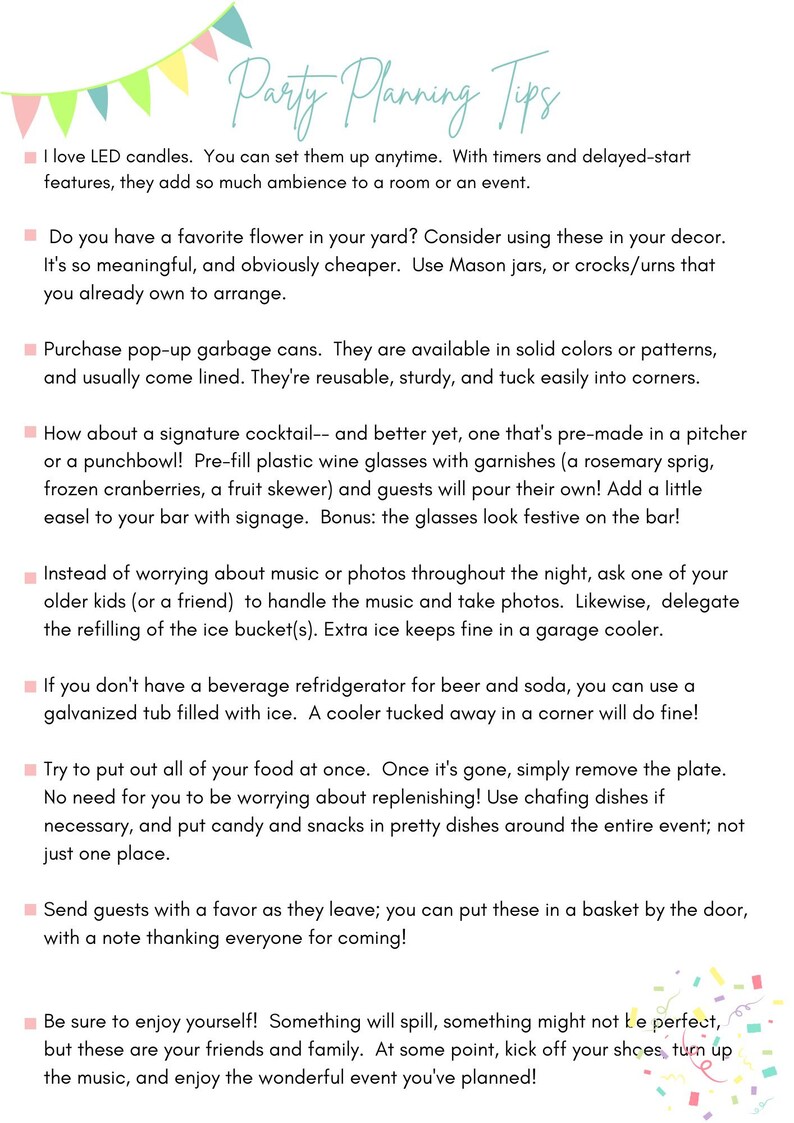 Party Planning Checklist and Tips - Etsy