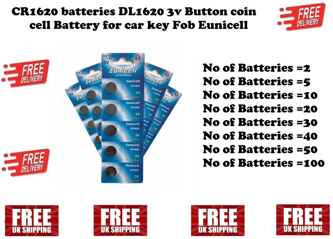 1620 Batteries DL1620 3v Button Coin Cell Battery for Car Key Fob ...