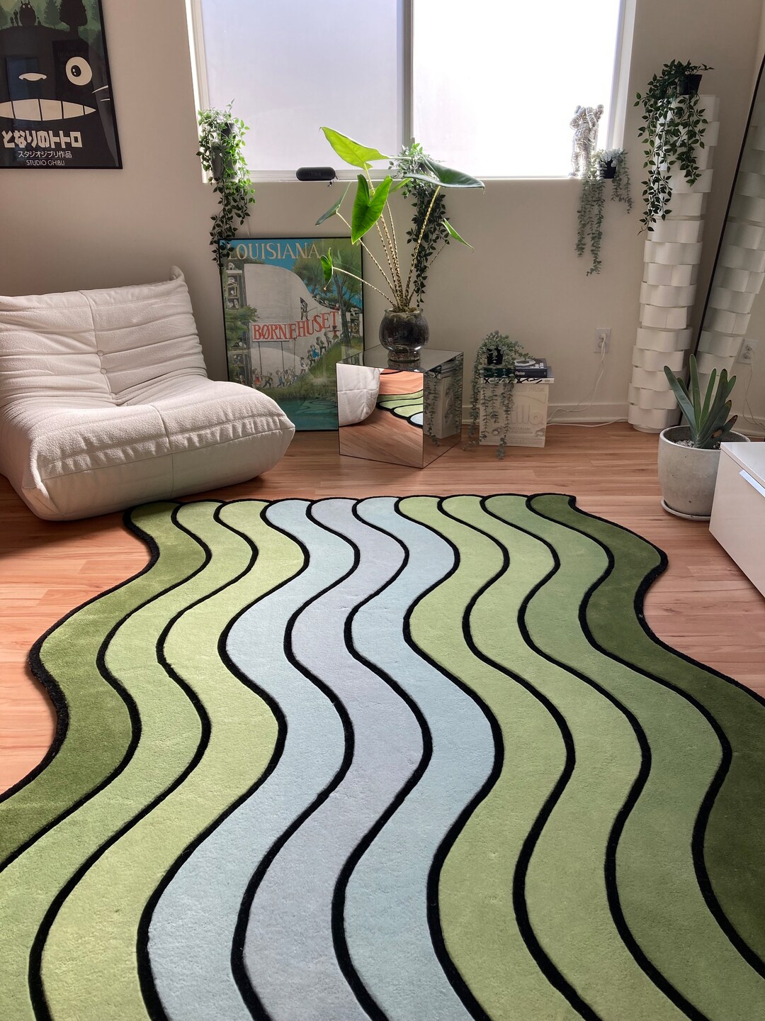 Green Wavy Wool Rug: Funky Maximalist Decor - Etsy