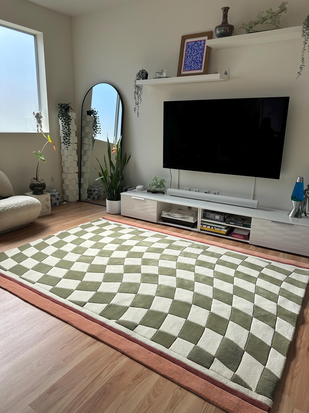 Green Checkered Wool Rug: Modern Home Decor - Etsy