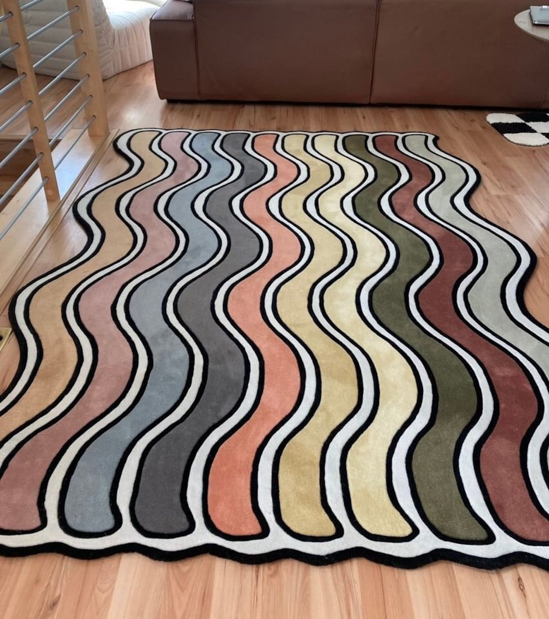 Wavy Multicolor Area Rug: Funky Retro Decor - Etsy