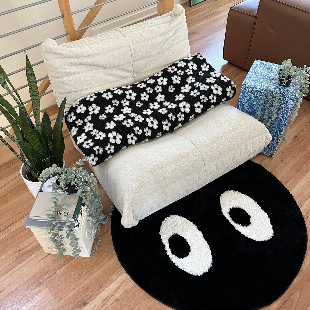 Black Tufted Rug, Circle Rug, Black Circle Rug, Round Rug, Black and ...