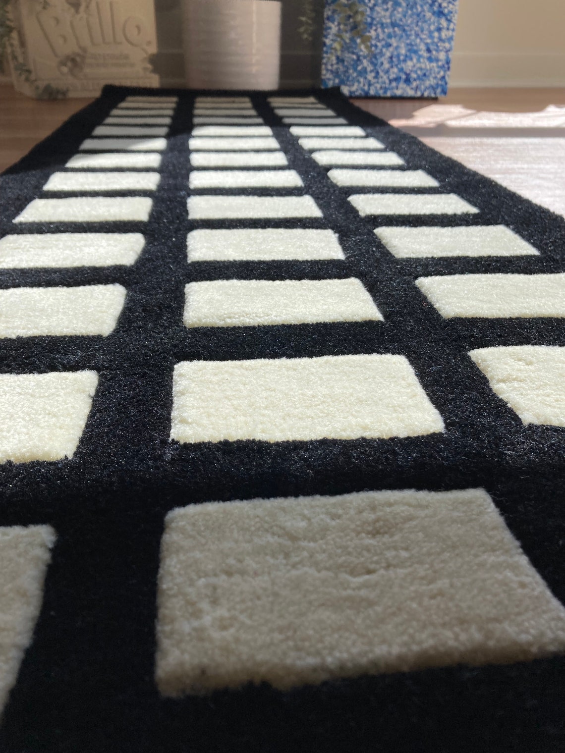 Wool Runner Rug, Hallway Runner, Statement Rug, Abstract Runner, Block ...