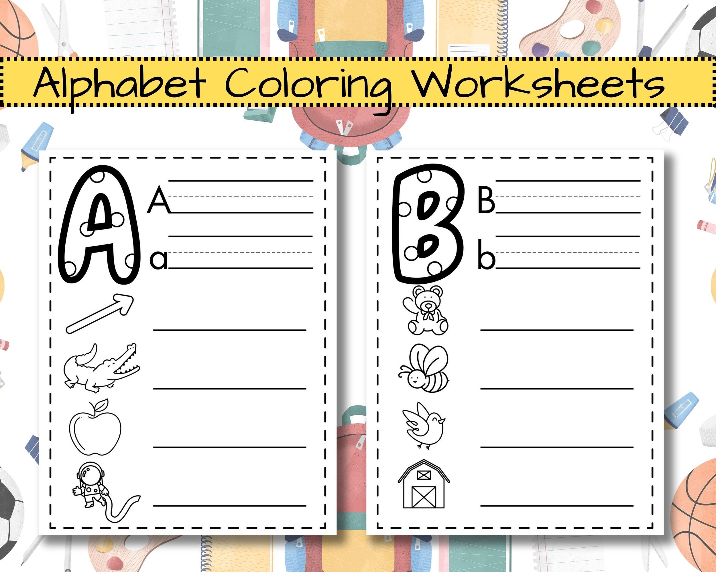 Printable Alphabet Coloring Worksheets - Etsy
