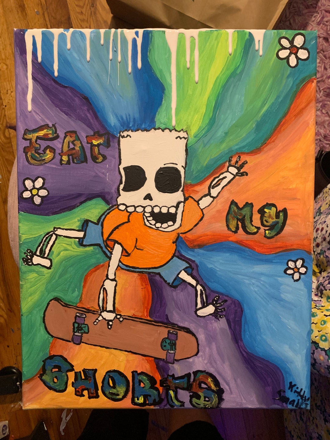 Bart Simpson Skeleton on Skateboard Original Painting - Etsy
