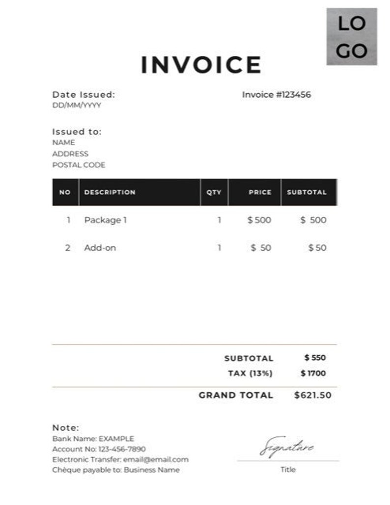 Invoice Template, Editable & Printable - Etsy