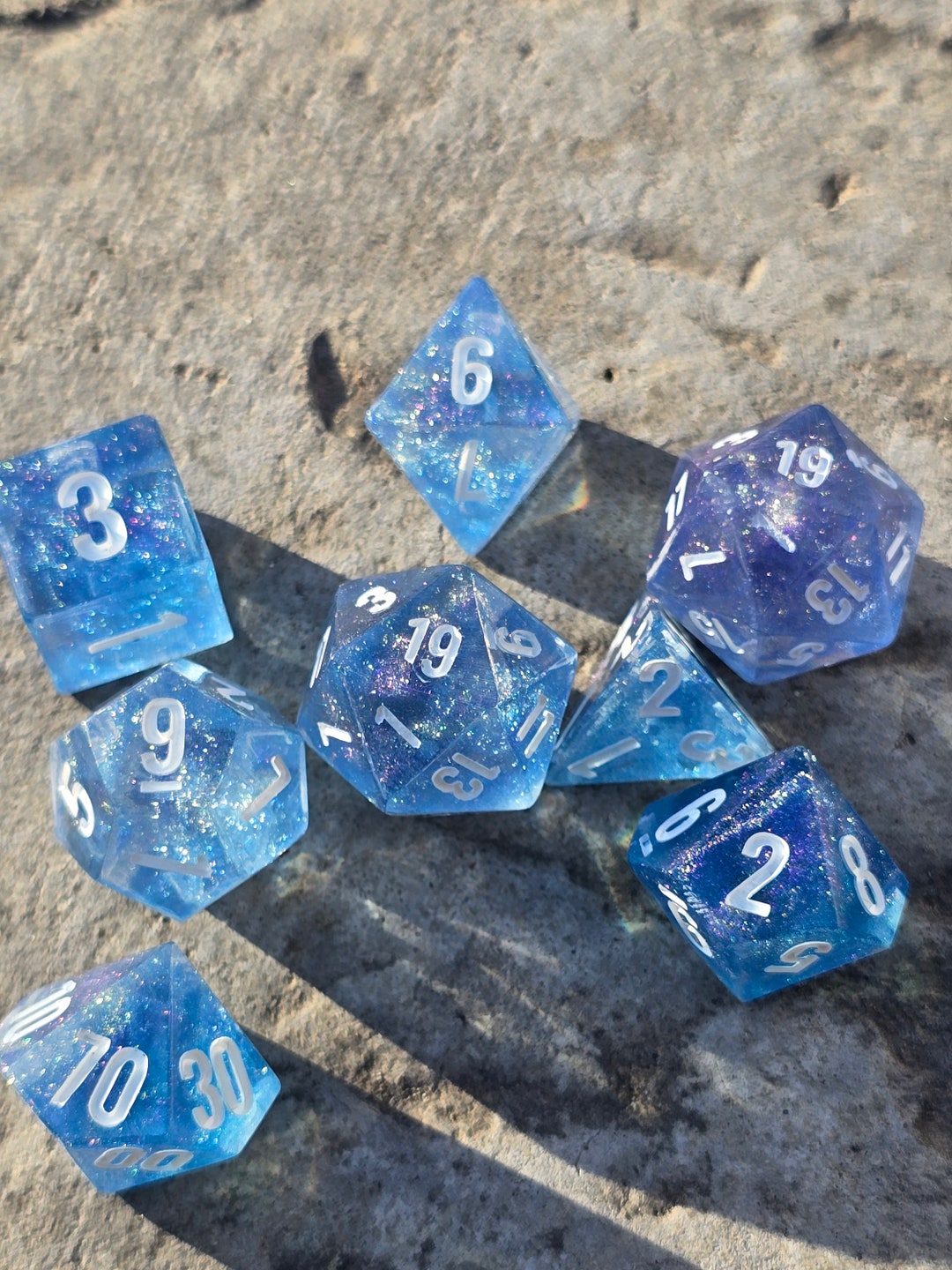 Blue Glittery Rounded Edge Dice Set. Dice. Dnd Dice. TTRPG Dice. - Etsy