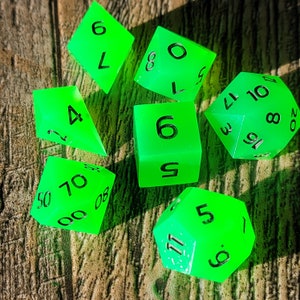 7 Piece Sharp Edge Neon Green Dice Set - Etsy