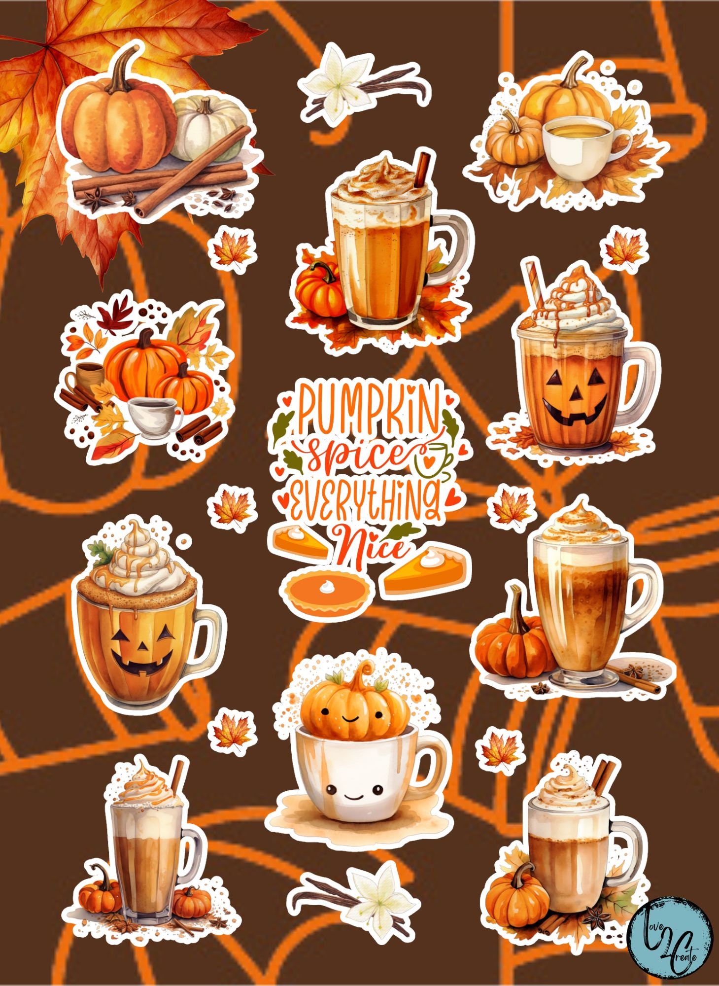 Fall Printable Stickers Digital Stickers Pumpkin Spice Stickers for ...