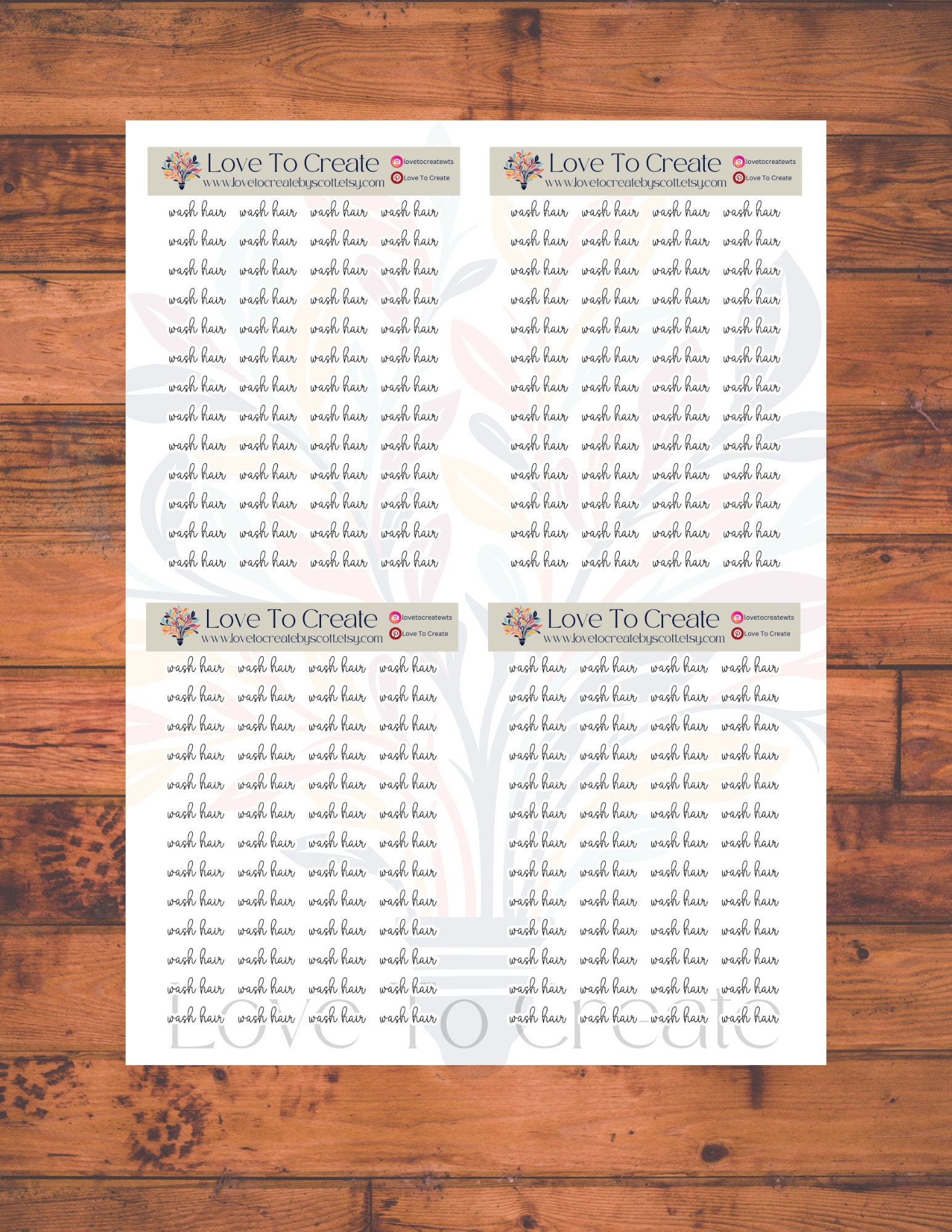 Hand-lettered Wash Hair Planner Stickers, to Do Script Words Printable ...