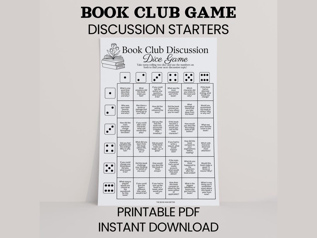 Book Club Game Printable Book Club Dice Game Printable Book Club ...