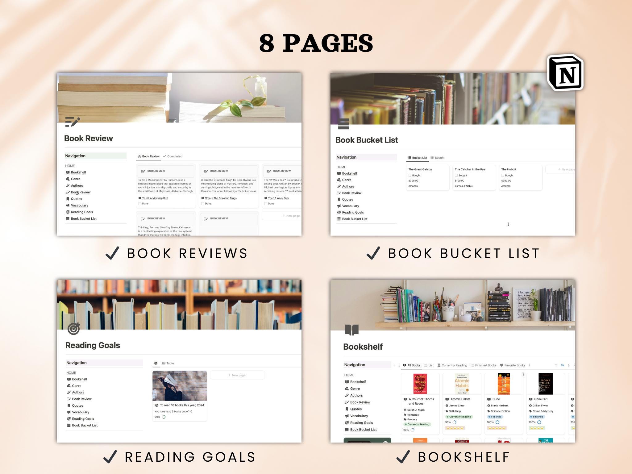 Reading Planner Notion Template Book Tracker Notion Book Log Digital ...