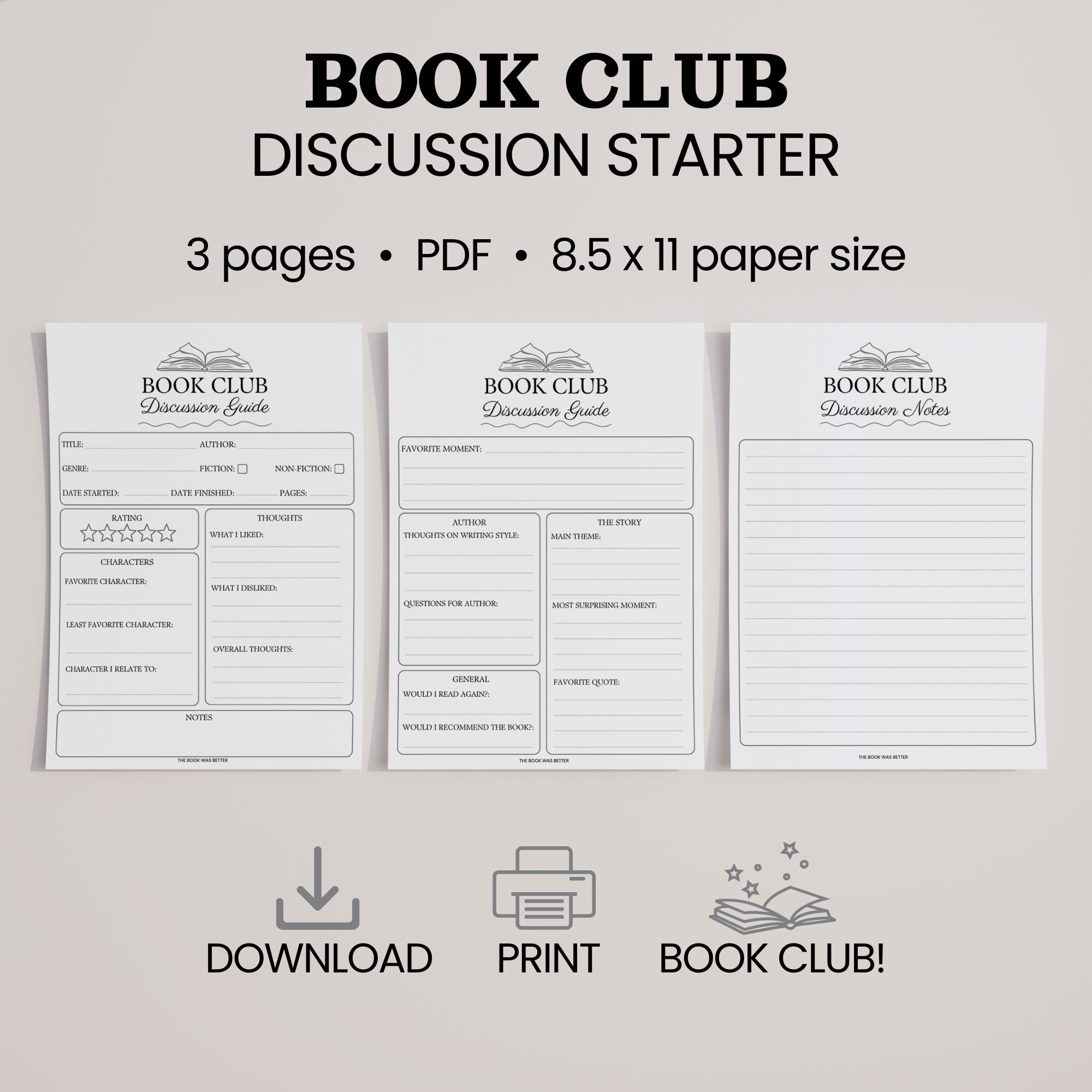 Book Club Discussion Guide Book Club Icebreaker Book Club Activities ...
