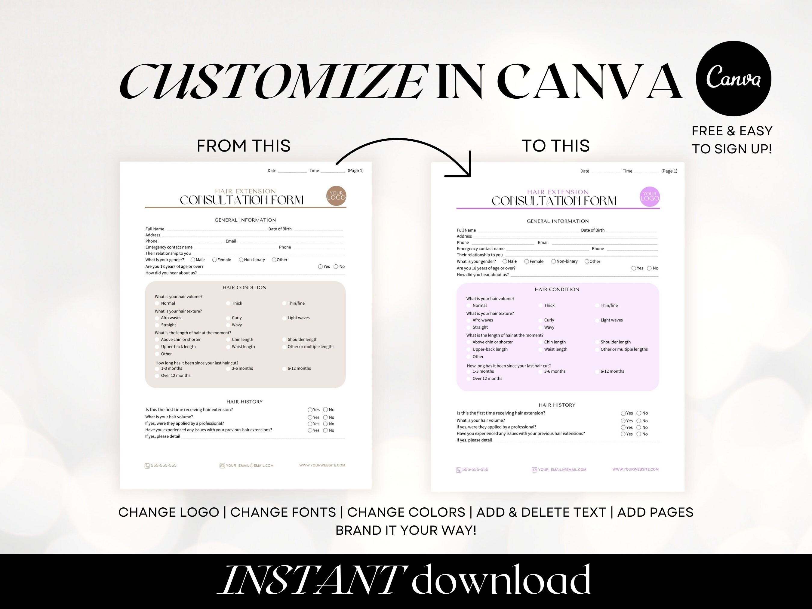 Hair Extension Consent Forms Hair Extension Consultation Form Client ...