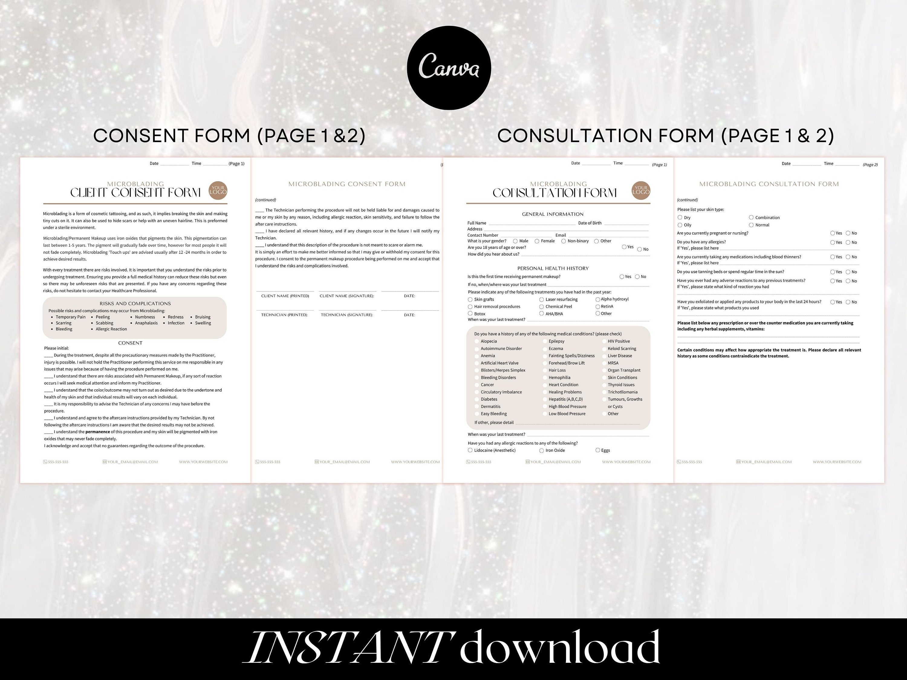 Editable Microblading Forms Microblading Aftercare Card - Etsy