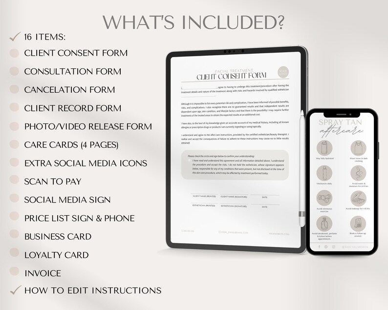 Spray Tan Forms - Spray Tan Aftercare Cards, Esthetician Intake Form ...